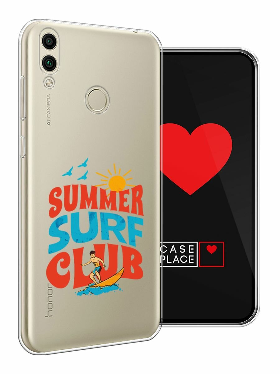Чехол на Honor 8C / Хонор 8С с принтом "Summer surf club", прозрачный — фото 1