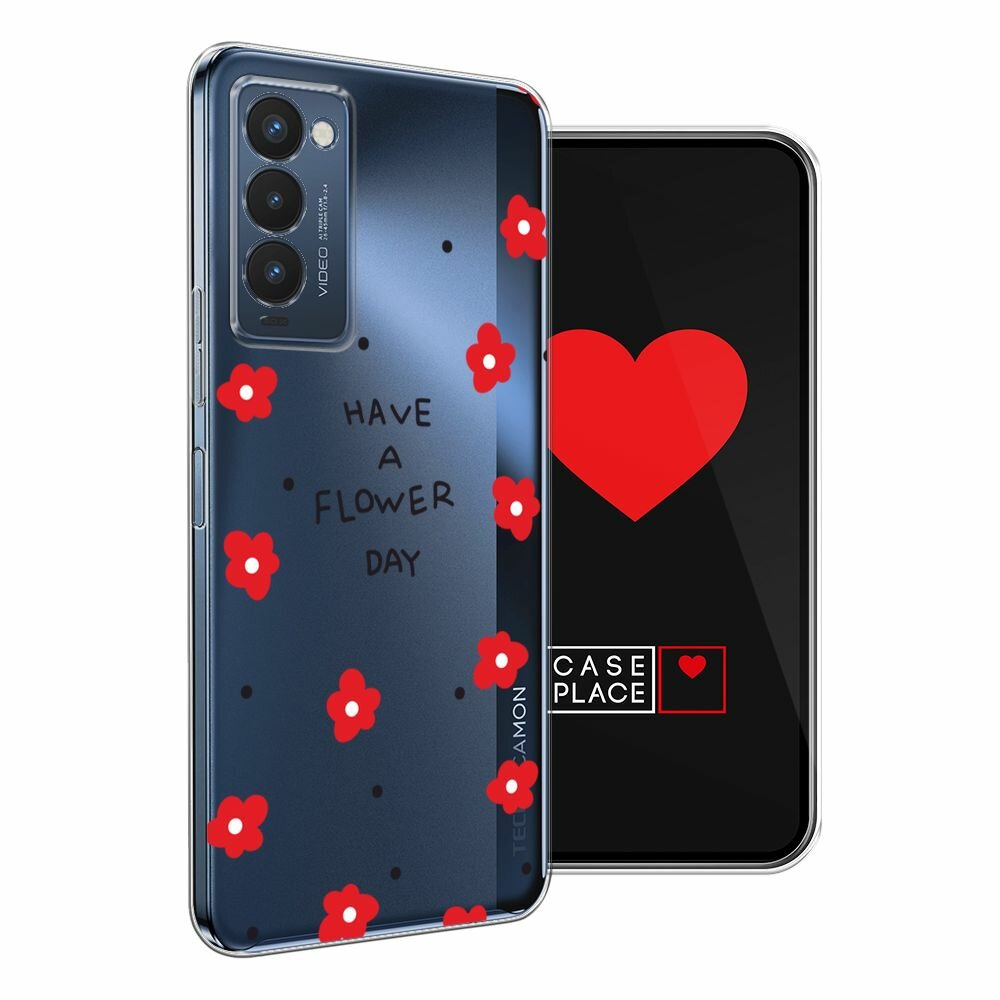 Чехол на Tecno Camon 18P / Техно Камон 18Р с принтом "Have a flower day 2", прозрачный — фото 1