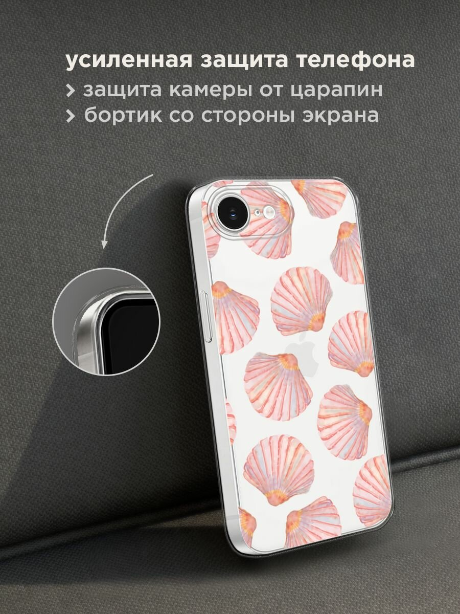 Чехол на Apple iPhone 16e/17e / Айфон 16е/17e с принтом "Ракушки паттерн", прозрачный — фото 1