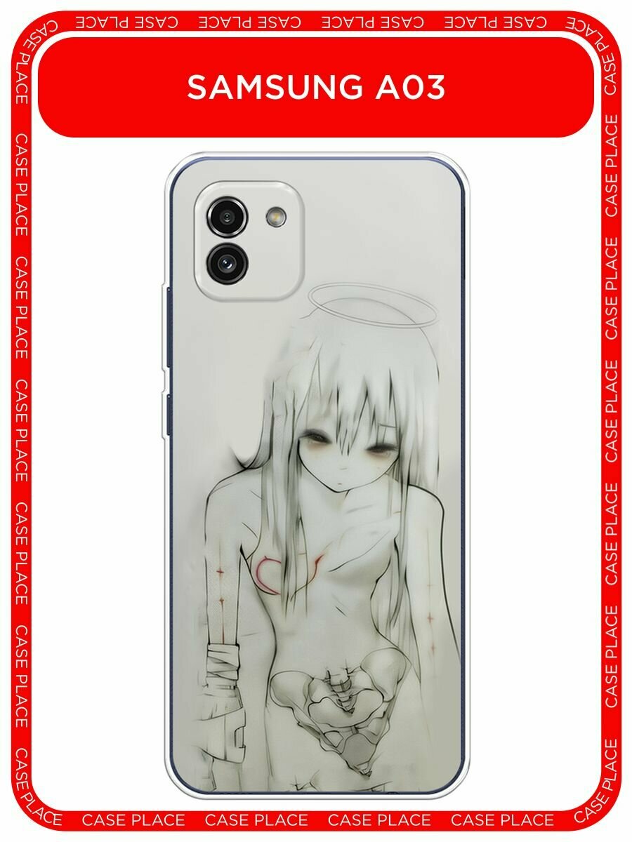 Чехол на Samsung Galaxy A03 / Самсунг Галакси А03 с принтом "Аниме рисунок чёрно-белый"
