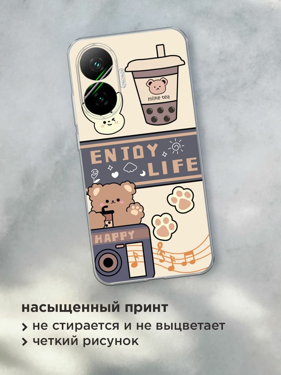 Силиконовый чехол на Poco F7 / Поко F7 с принтом "Enjoy life 1" — фото 1