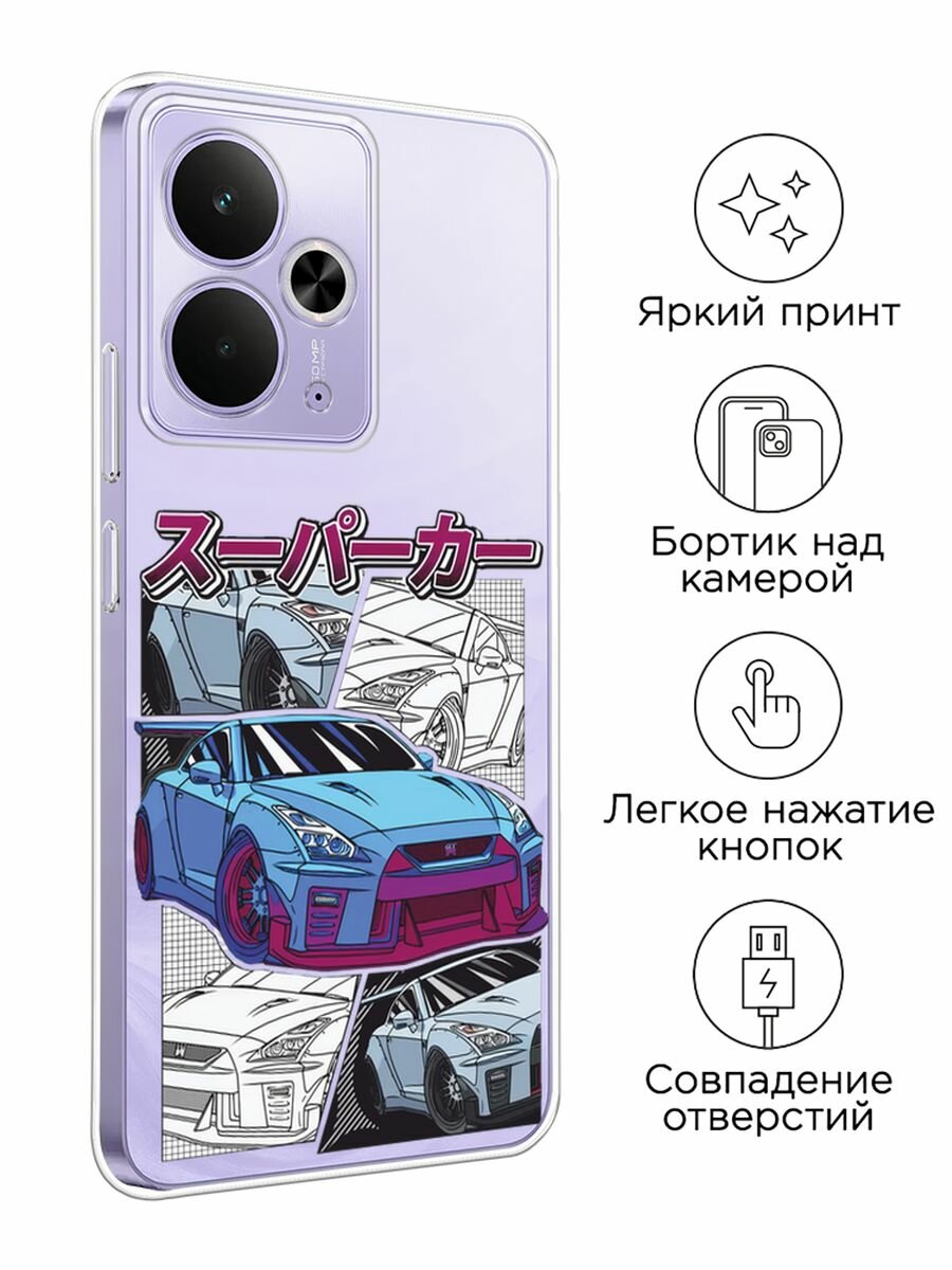 Чехол на Realme 14T / Реалми 14Т с принтом "JDM коллаж", прозрачный — фото 1