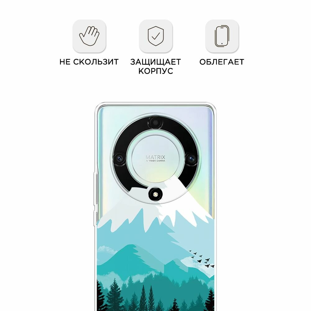 Чехол на Honor X9A / Хонор X9A с принтом Синяя снежная гора, прозрачный — фото 1
