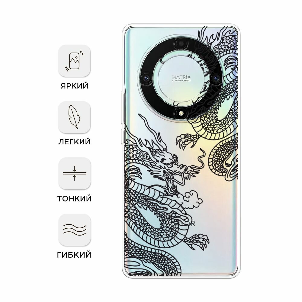 Чехол на Honor X9A / Хонор X9A с принтом "Два китайских дракона", прозрачный — фото 1