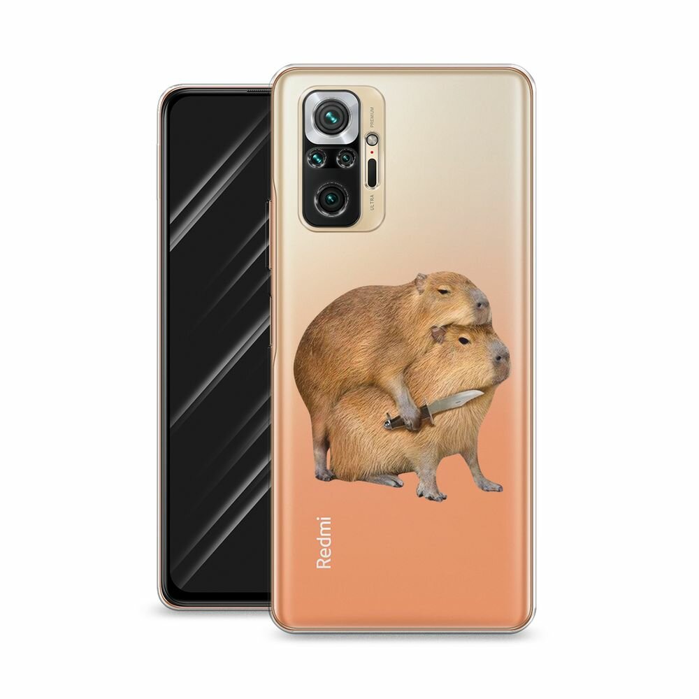 Чехол на Xiaomi Redmi Note 10 Pro / Сяоми Редми Нот 10 Pro с принтом "Капибара с ножом", прозрачный — фото 1