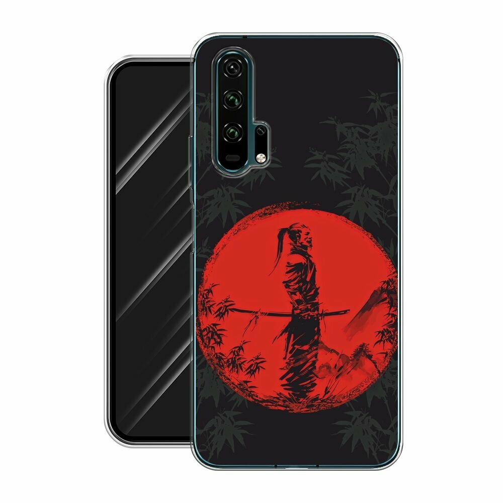Чехол на Honor 20 Pro / Хонор 20 Про с принтом "Самурай на красном фоне" — фото 1