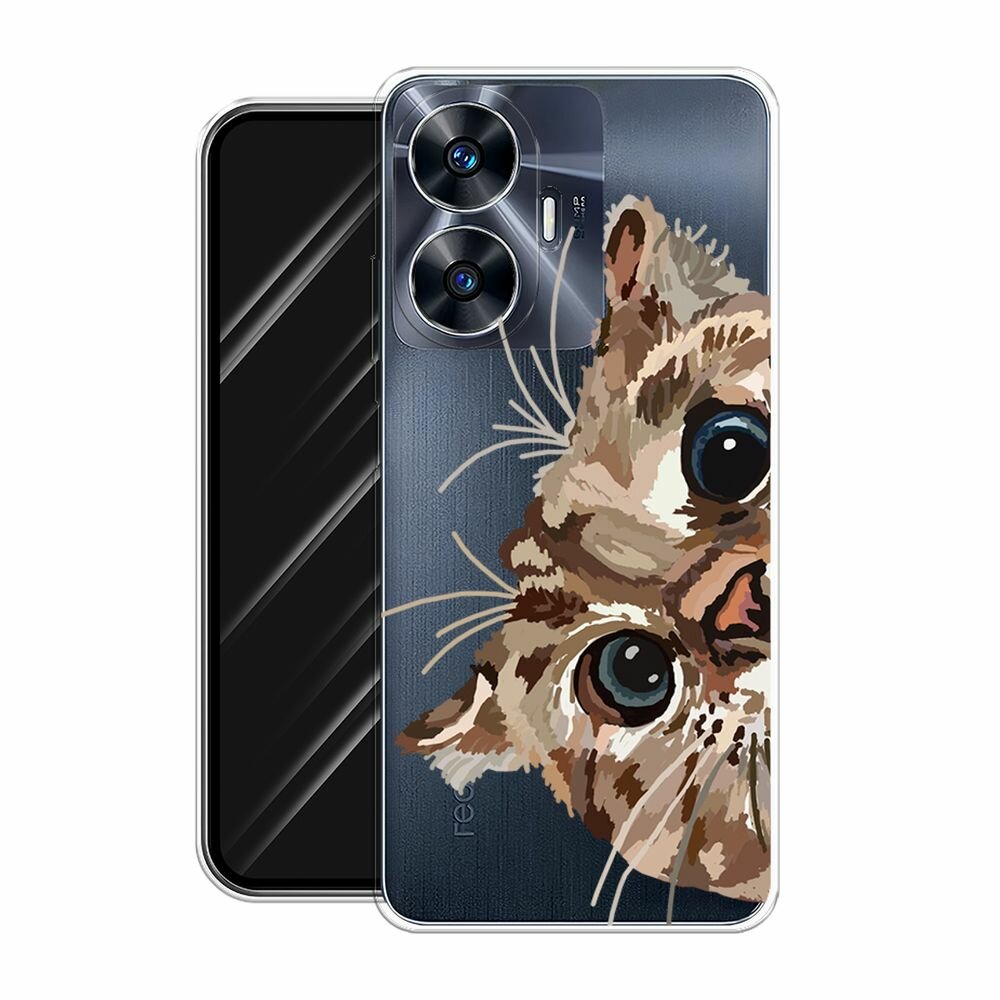 Чехол на Realme C55 / Реалми C55 с принтом "Любопытный кот", прозрачный — фото 1