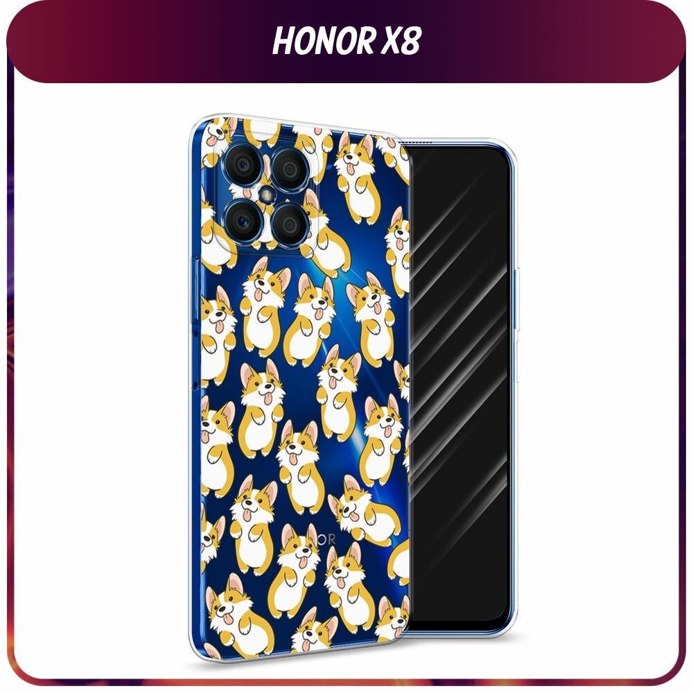 Чехол на Honor X8 / Хуавей X8 с принтом Милашки корги, прозрачный