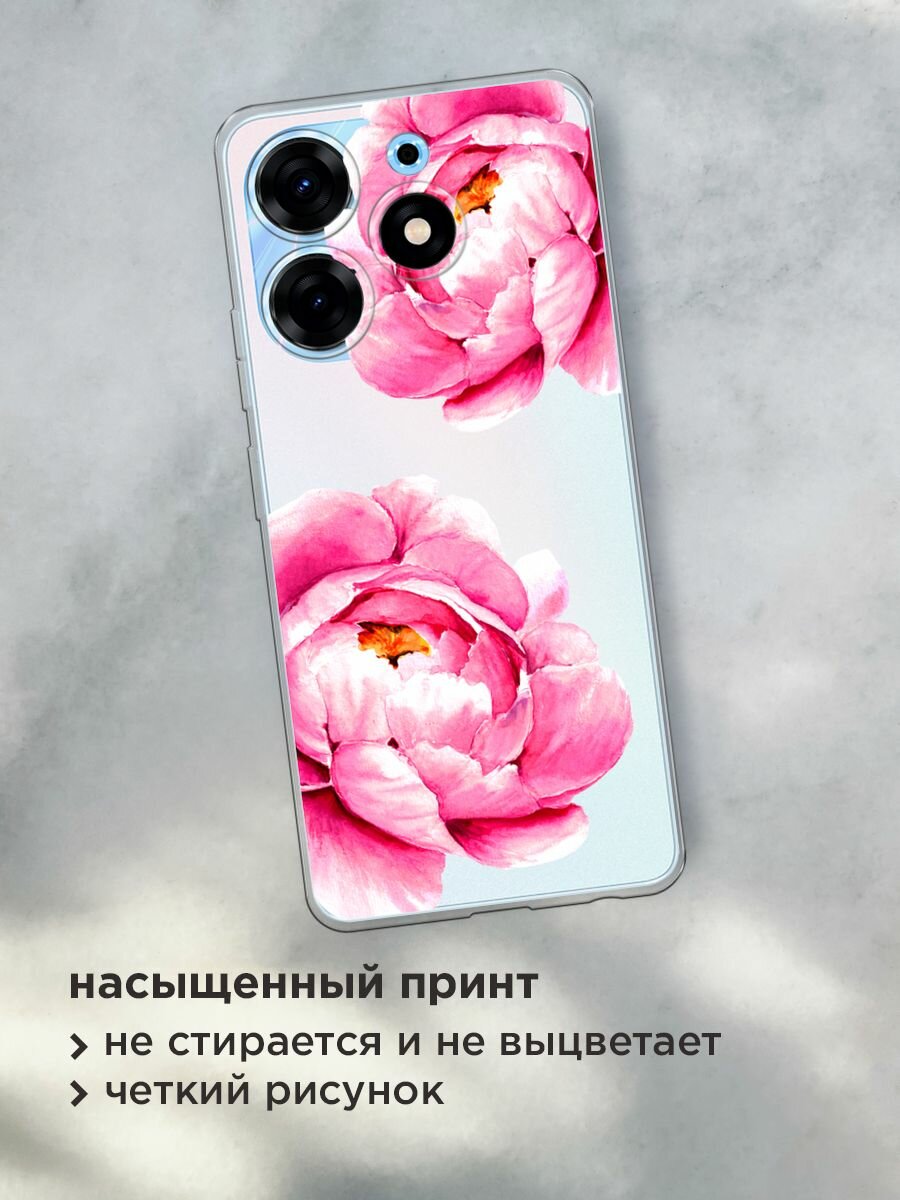 Чехол на Tecno Spark 10 Pro / Текно Спарк 10 Про с принтом "Open peonies", прозрачный — фото 1