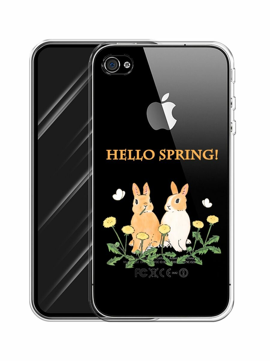 Чехол на Apple iPhone 4/4S / Айфон 4/4S с принтом "Весенние кролики", прозрачный — фото 1
