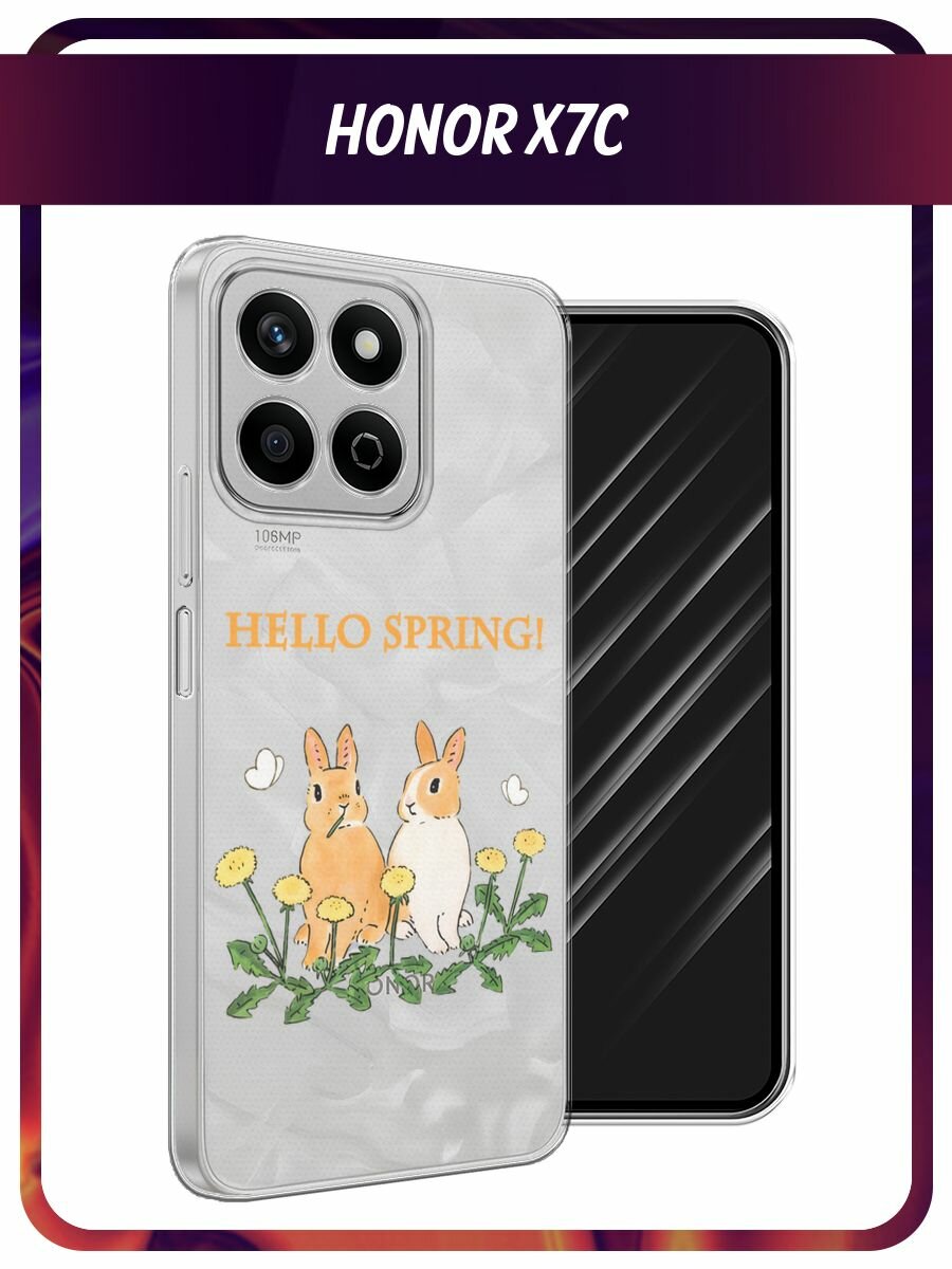 Чехол на Honor X7c / Хонор X7c с принтом "Весенние кролики", прозрачный