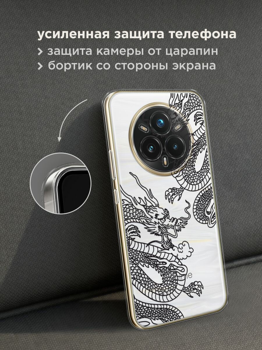 Чехол на Realme 14 Pro+ / Реалми 14 Про+ с принтом "Два китайских дракона", прозрачный — фото 1