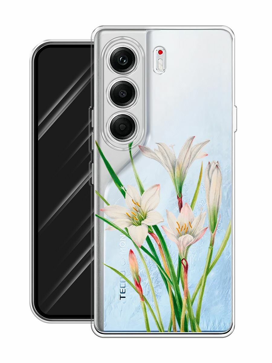 Чехол на Tecno Camon 40 Pro / Текно Камон 40 Про с принтом "White lily", прозрачный — фото 1