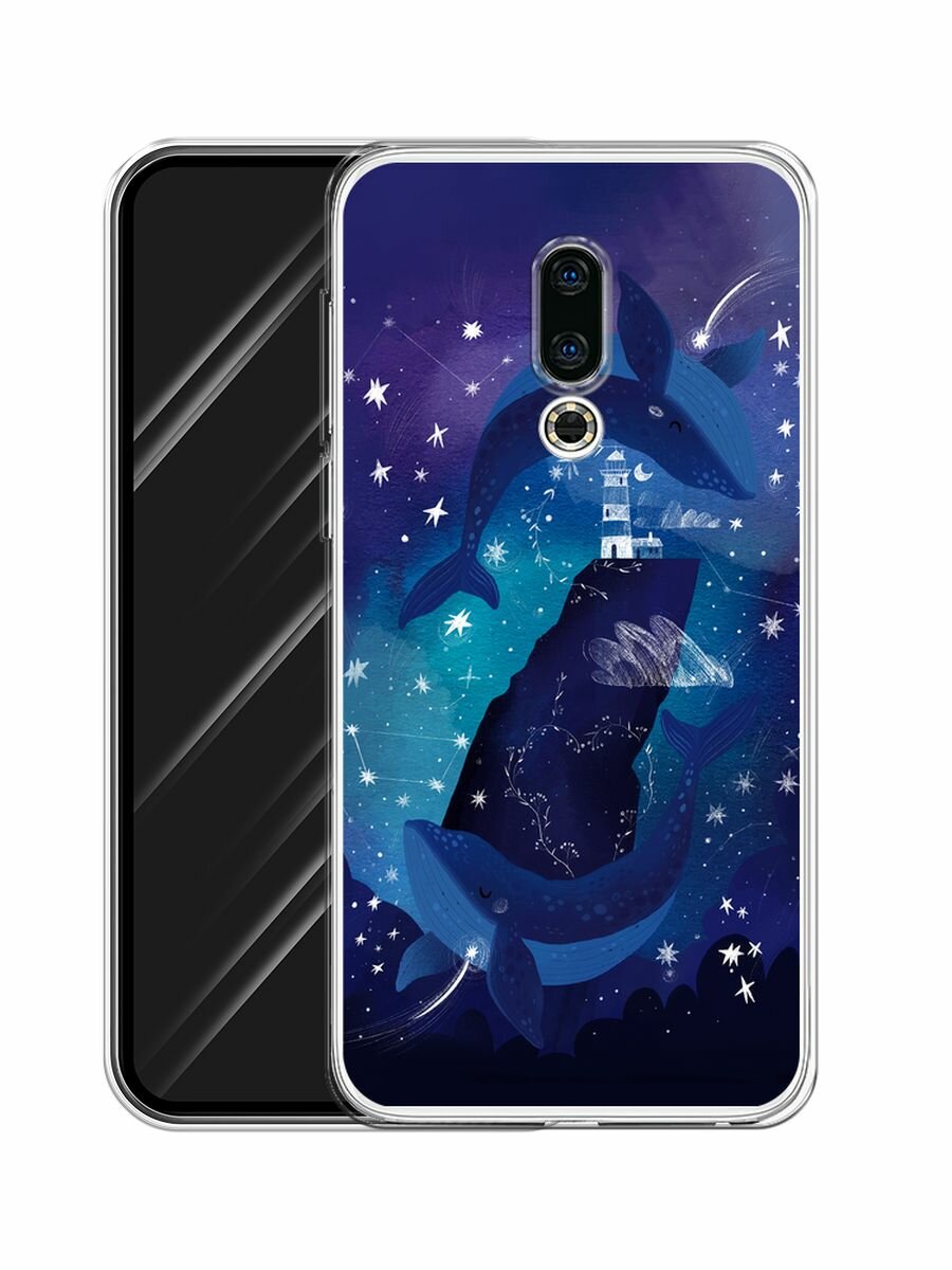 Силиконовый чехол на Meizu 16th / Мейзу 16th с принтом "Ночные киты" — фото 1