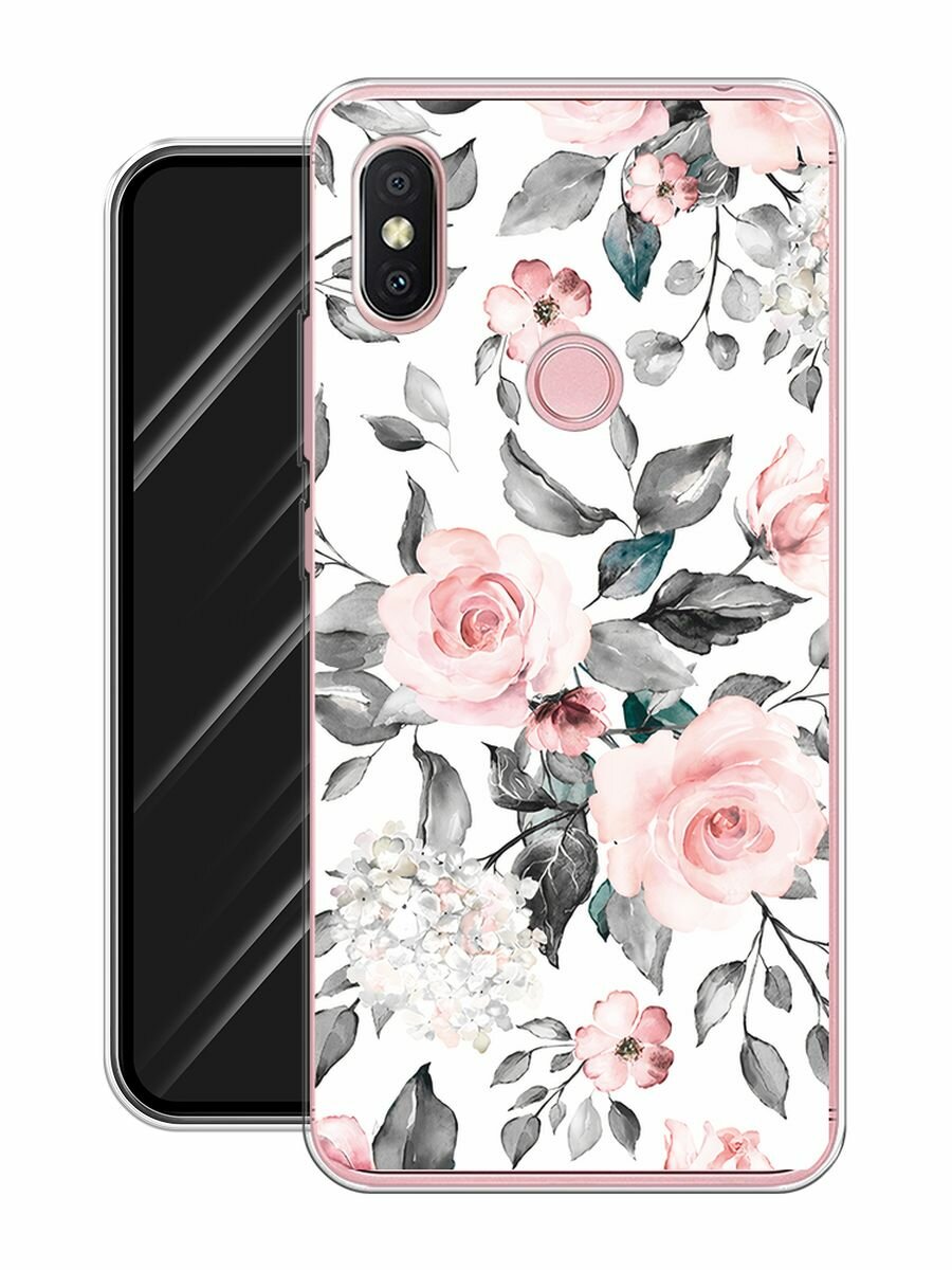 Чехол на Xiaomi Redmi S2 (Redmi Y2) / Сяоми Редми С2 (Редми Y2) с принтом "Розы на белом" — фото 1