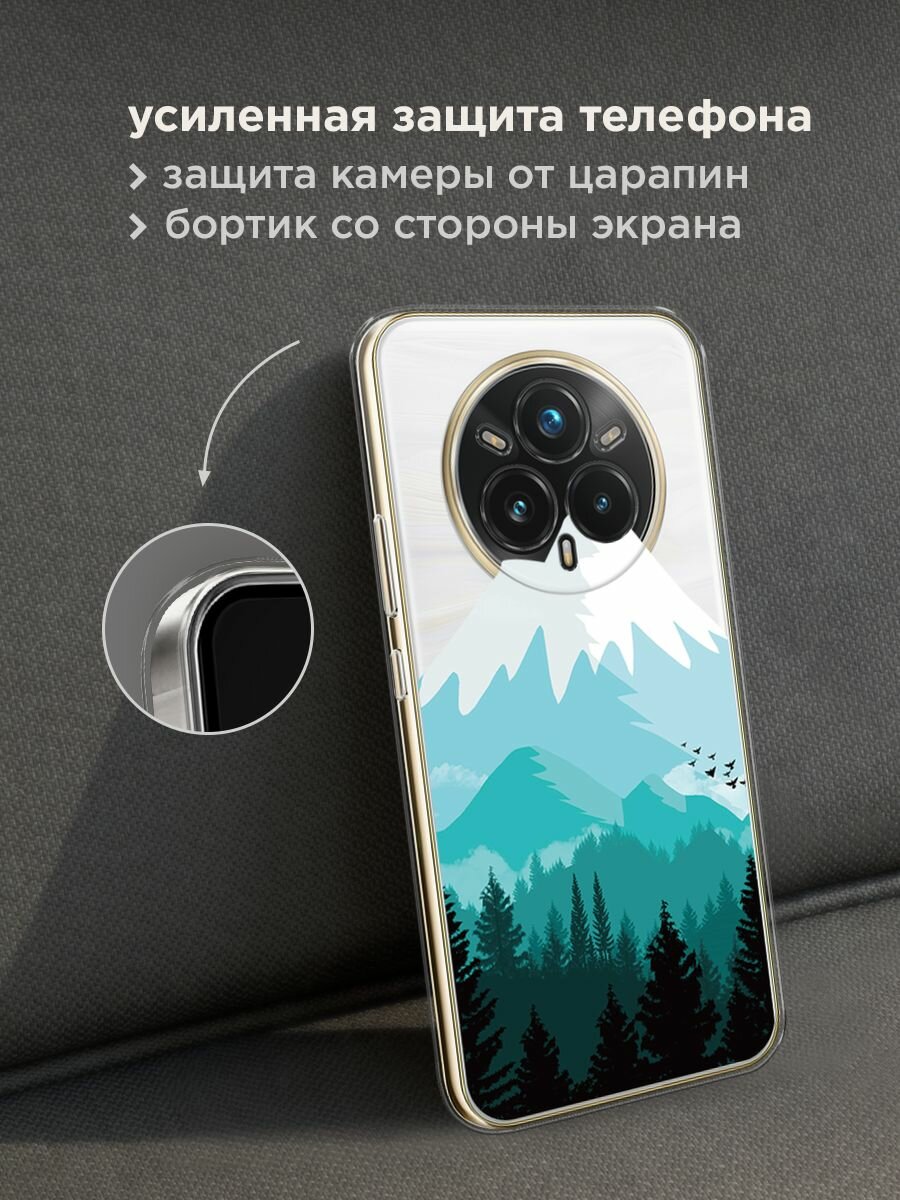 Чехол на Realme 14 Pro+ / Реалми 14 Про+ с принтом "Синяя снежная гора", прозрачный — фото 1