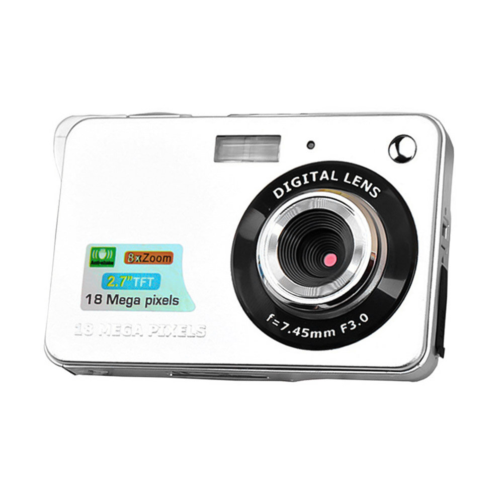 Цифровая камера Mini Pocket Camera 18MP 2.7 дюймовый LCD экран 8x зум Smile Capture Anti-Shake с батареей Красный Серебристый Черный