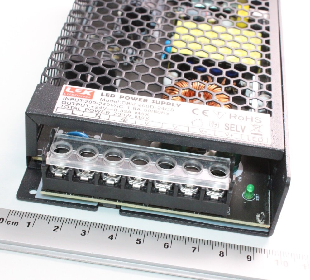 24V, 200W, 8A, 200-240VAC IP20 CBV-200-24, Модуль питания сетевой (блок питания с винтами), 159х97х30мм, LUXDriver