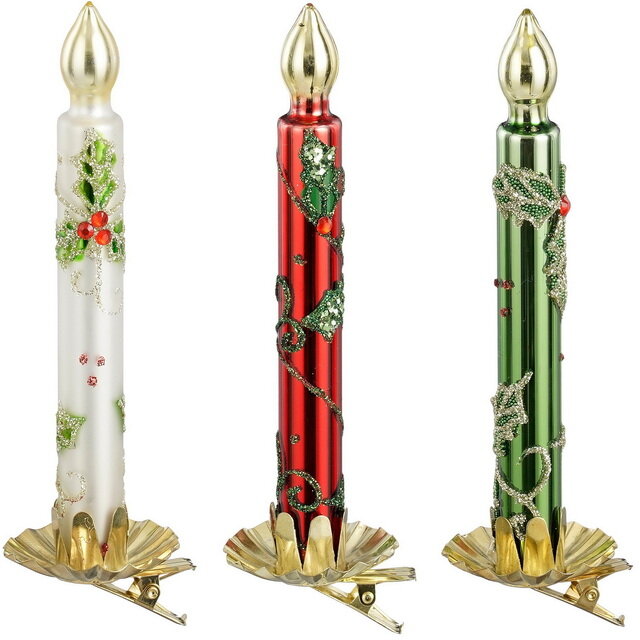 Елочные игрушки Свечи - Christmas Holly 14 см, 3 шт, клипса, Edelman (Эдельман), 1180220-набор