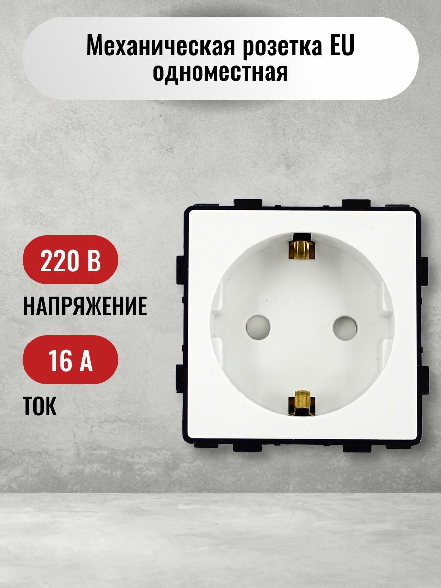 Розетка внутренняя с заземлением KLUST Basic, со шторками, без рамки, белый