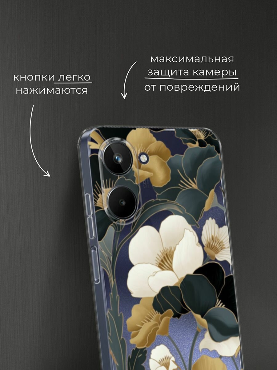 Чехол на Realme 10 4G / Реалми 10 4G с принтом Золотые цветы — фото 1