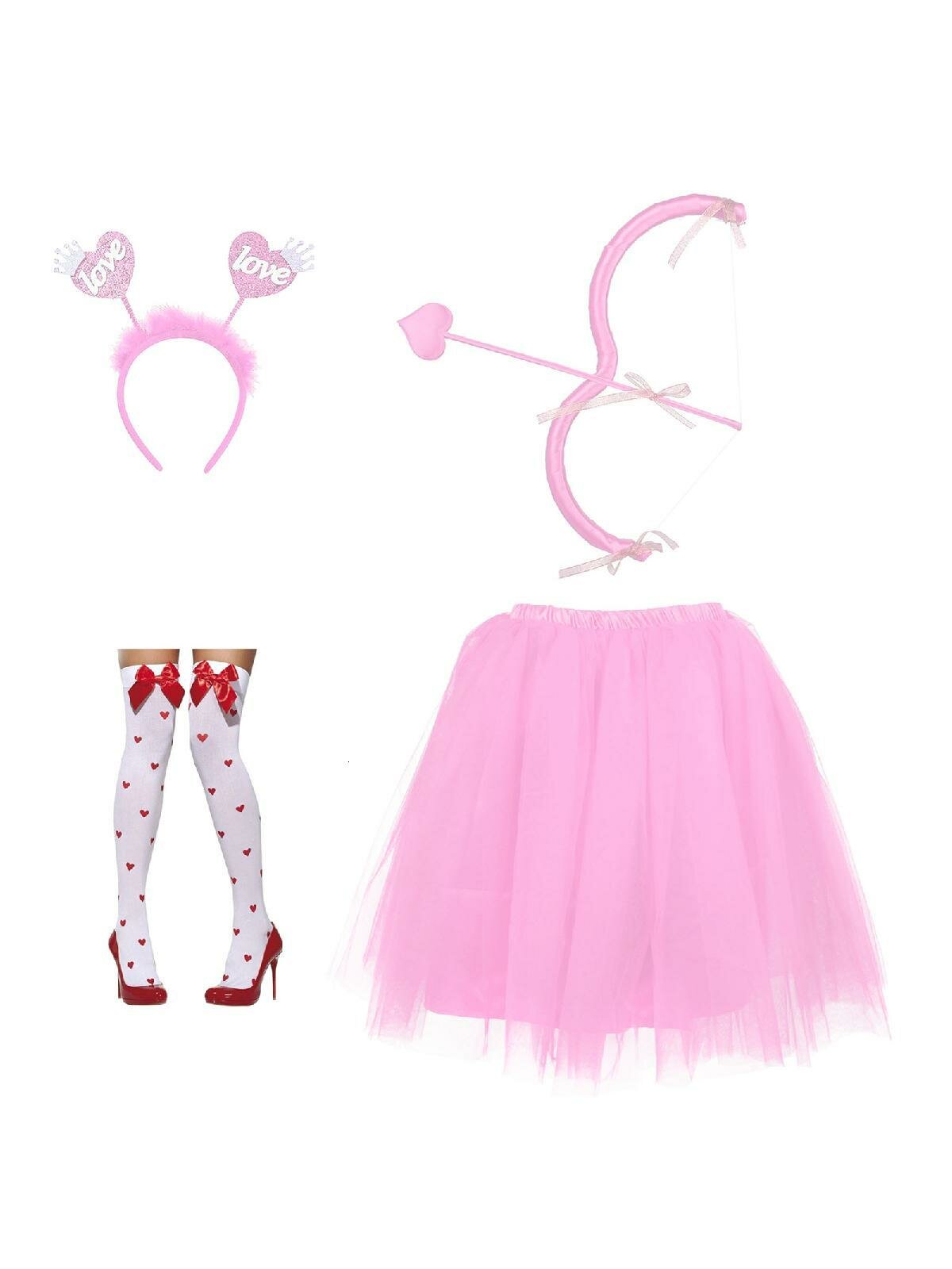 Костюм Купидона с бантами, стрелами и сердцем, Розовый