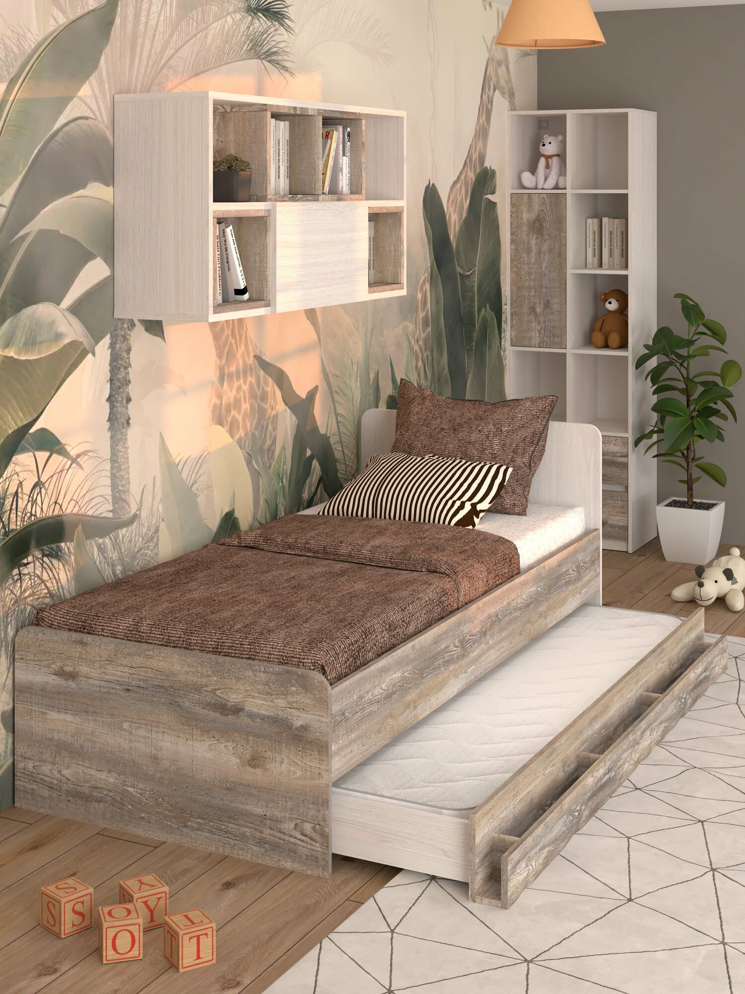 Есэндвич Grand Лаворо Кровать 90х200 с дополнительным спальным местом (Анкор белый/Бетон пайн экзотик) 203х93х80 см