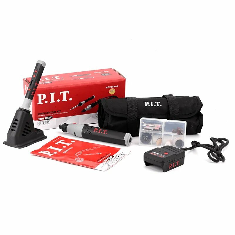 Гравер и паяльник аккум. P.I.T. PEI20H-60A SOLO (20В, 9000-25000об/мин, 200-450°C, адаптер, чехол)(без акб и зу)