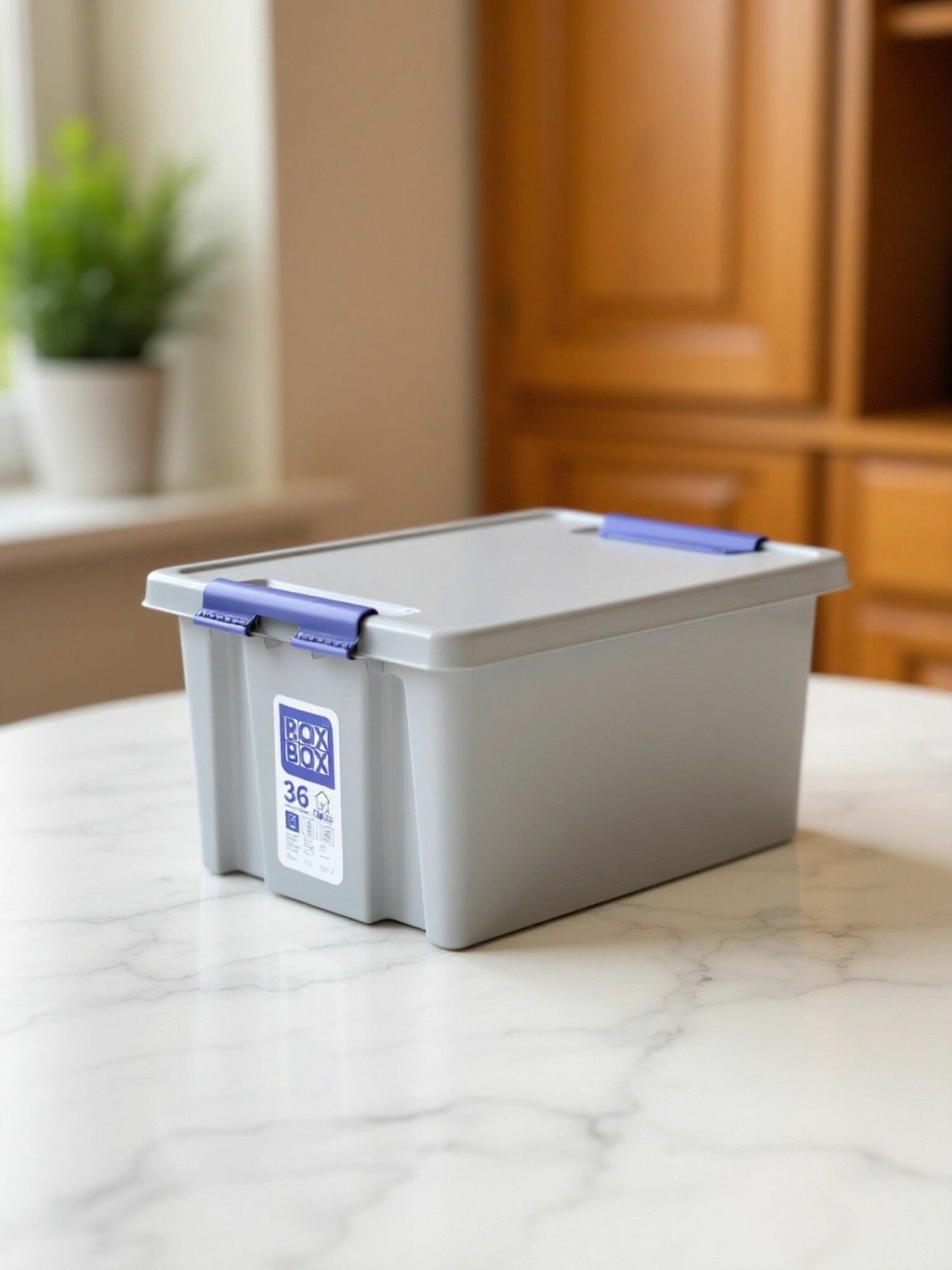 Контейнер пластиковый для хранения RoxBox HOME с крышкой, 36л, 50 х 39 х 25,5 см, серый