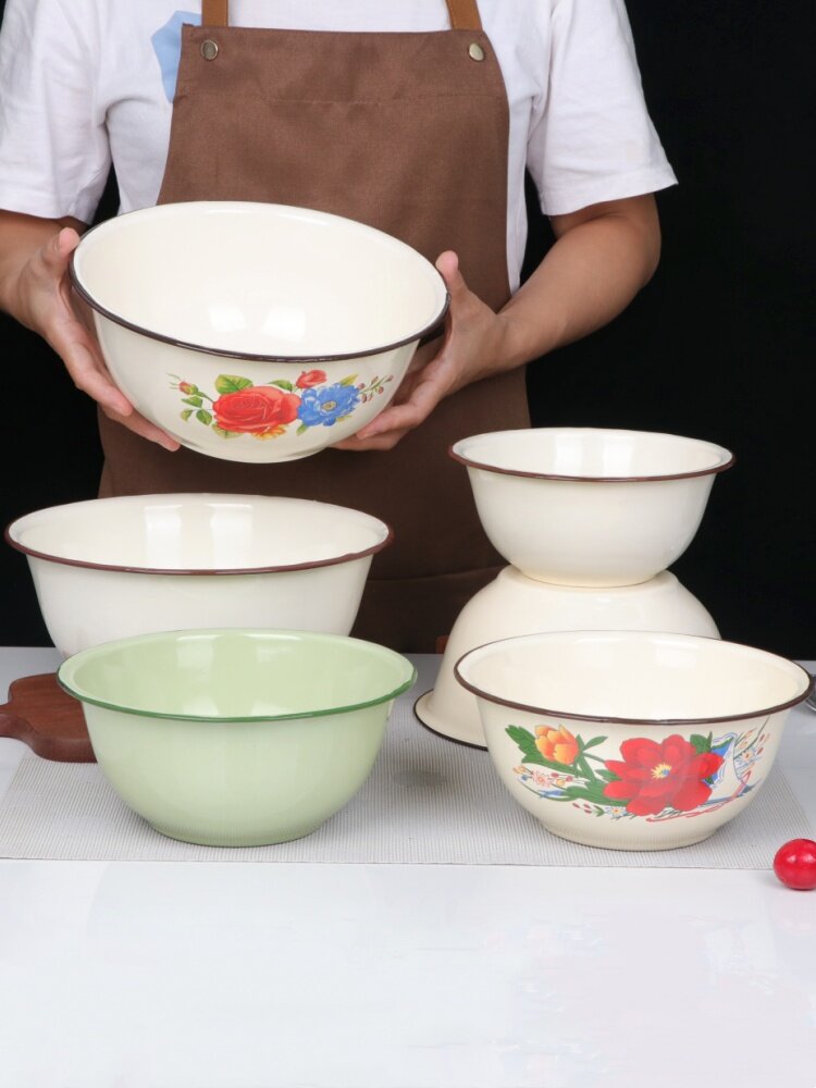 Классическая ностальгическая эмалированная глубокая миска, эмалированная рисовая миска, эмалированная банка, старомодная глубокая суповая миска, зеленая миска, глубокая суповая миска