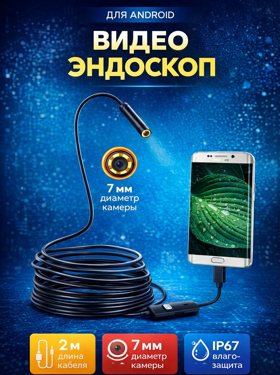 Современный портативный видеоскоп для диагностики / Компактный профессиональный эндоскоп