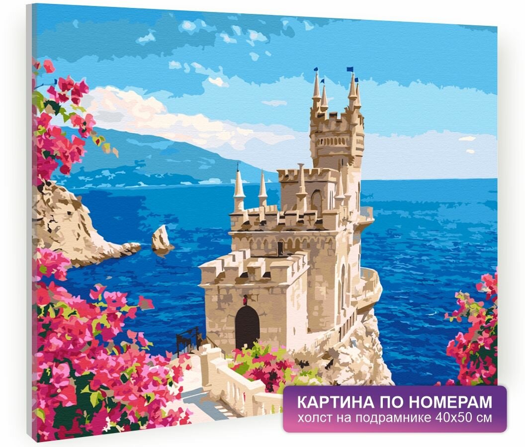 Картина по номерам на холсте с подрамником 40х50 см. Города, улицы, достопримечательности, путешествия. "Крым. Ласточкино гнездо", арт. 8592/