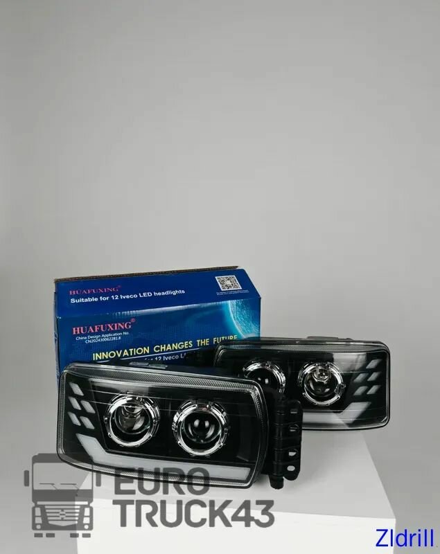 Фары LED для IVECO Stralis Hi-Way и EUROCARGO, комплект 2 шт, BI-LED модули, светодиодные ДХО и поворотник