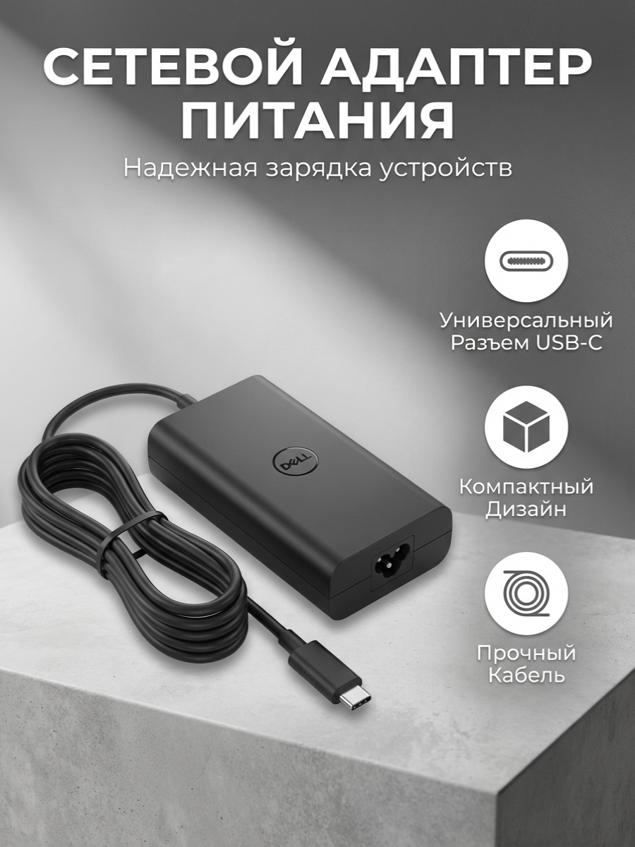 Блок питания Dell Type-C, 65W (5V-3A, 9V-3A, 15V-3A, 20V-3.25A), ORG (4-gen type)