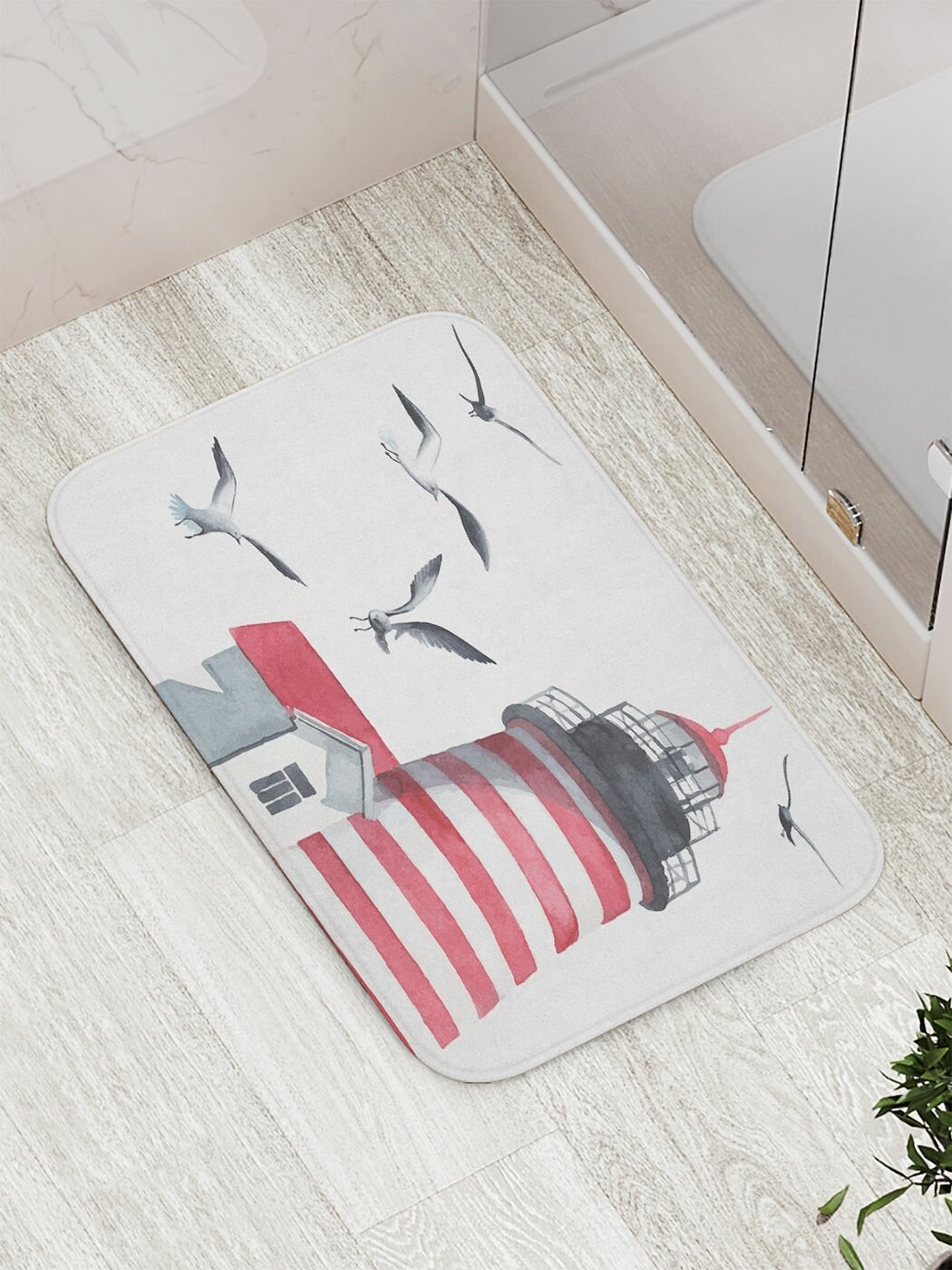 Коврик для ванной комнаты, туалета "Чайки на маяке" противоскользящий, 52х77 см, JoyArty