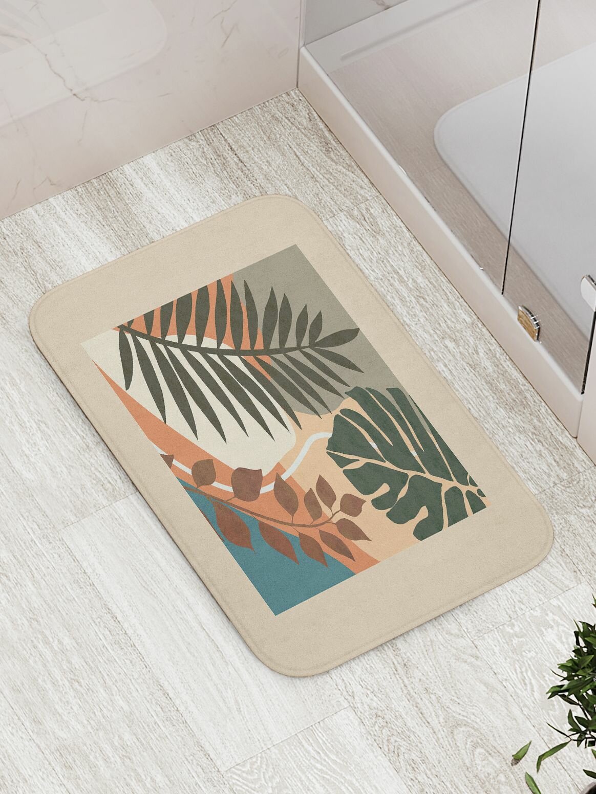Коврик для ванной комнаты, туалета "Листья пальмы" противоскользящий, 52х77 см, JoyArty