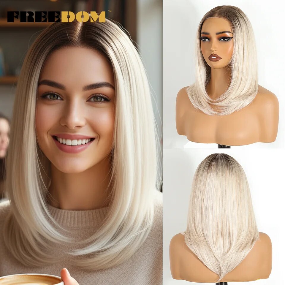 FREEDOM Синтетический парик фронта шнурка короткий боб ombre