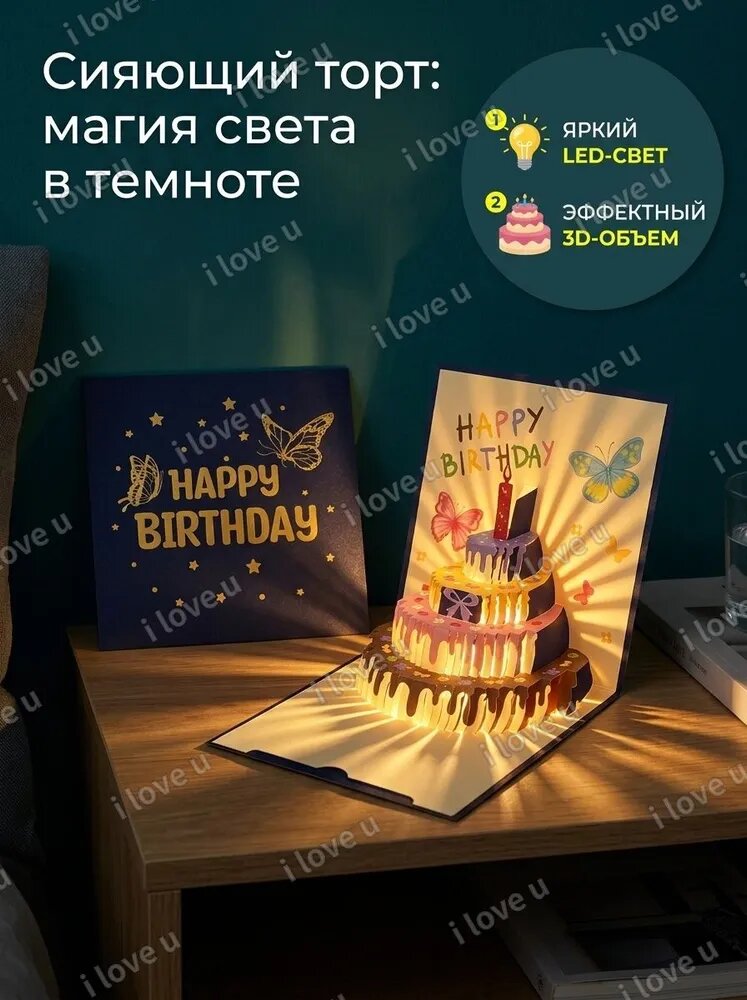 Открытка, S960 Карточка с поздравлением на день рождения, синий