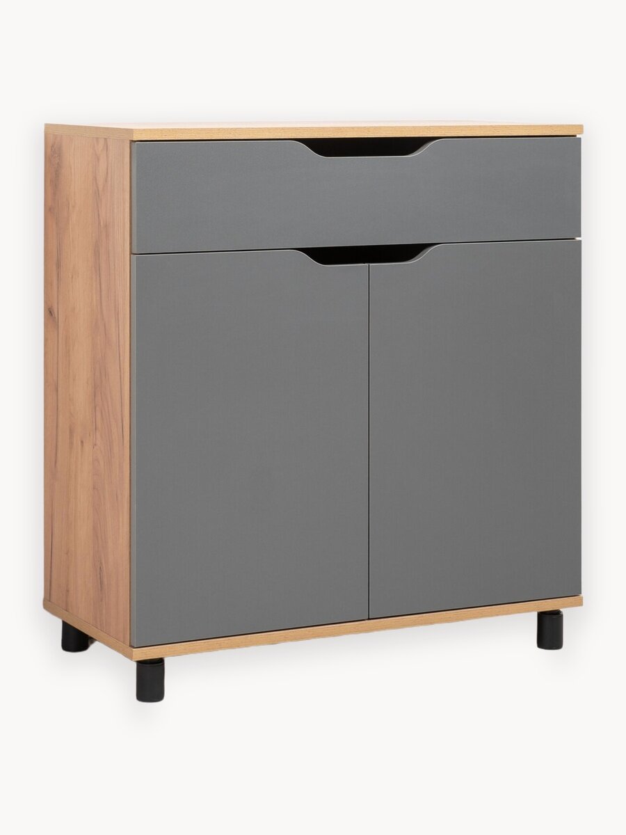 Комод для вещей с ящиком и дверцами, 80х75х35 см, Рокс 13.296 Дуб Золотой CRAFT, Серый графит, LOGIUM, для прихожей