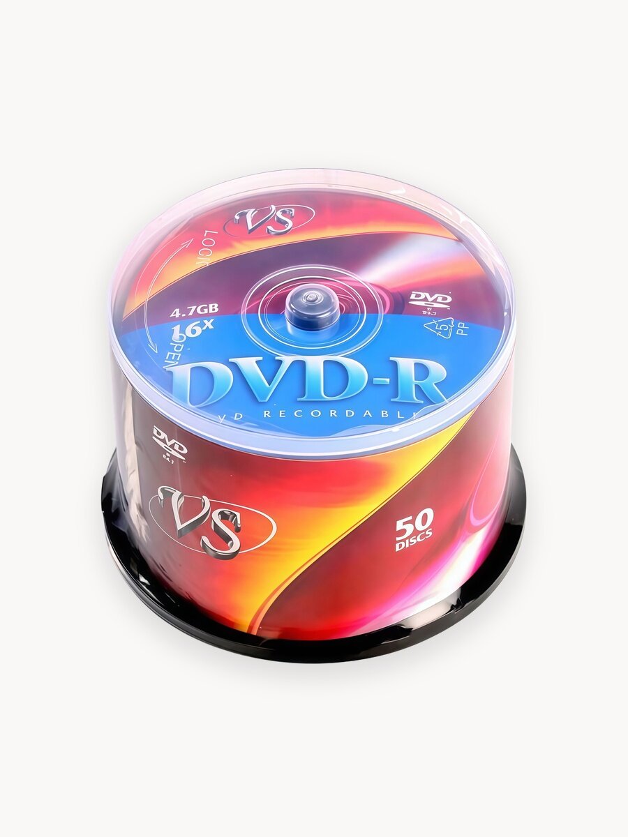 Диск VS DVD-R, ёмкость 4.7 Гб, скорость записи 16 x, cake box упаковка, 50шт