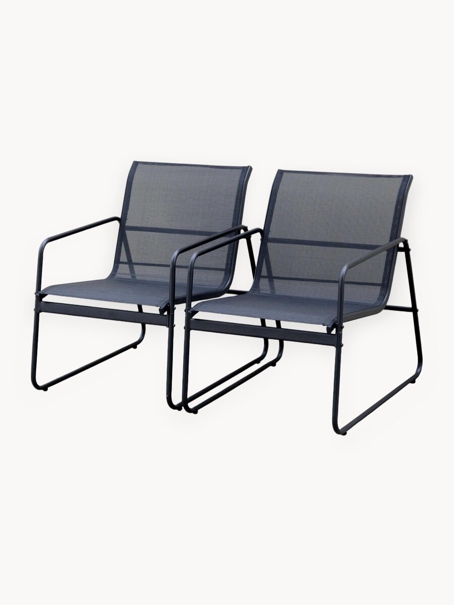 Кресло садовое Dakota комплект 2 шт, стул садовый, для дома, дачи, террасы и сада, стальной каркас, черный, Ами мебель