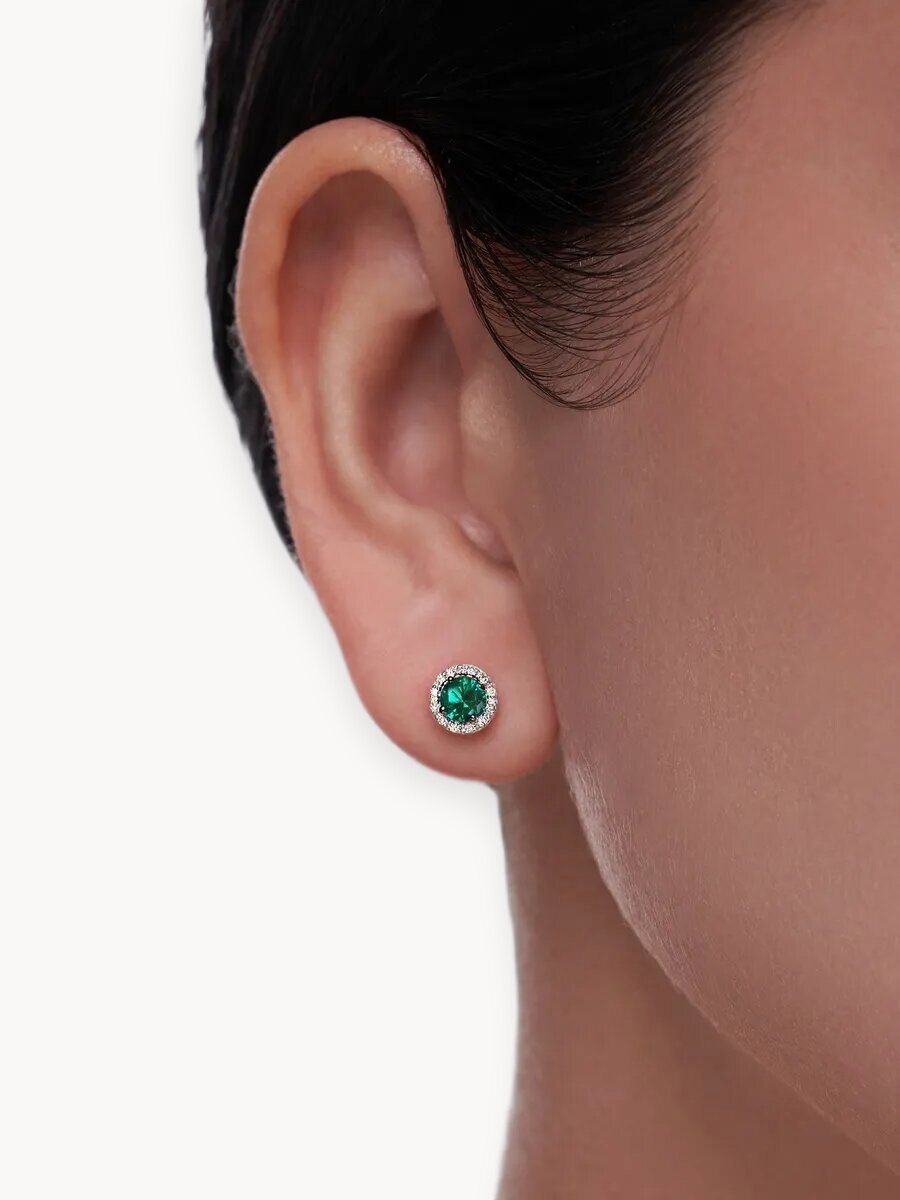 Серьги пусеты, красное золото, 585 проба, изумруд, бриллиант