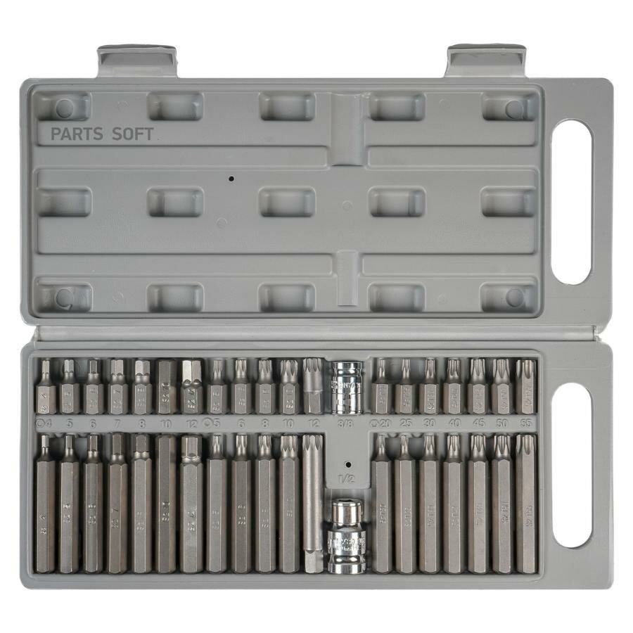 AIRLINE AT-B-52 Набор бит вставок TORX SPLINE HEX 3/8 30мм и 75мм с держателями бит 1/2DR и 3/8DR 40 пр. в кейс ()