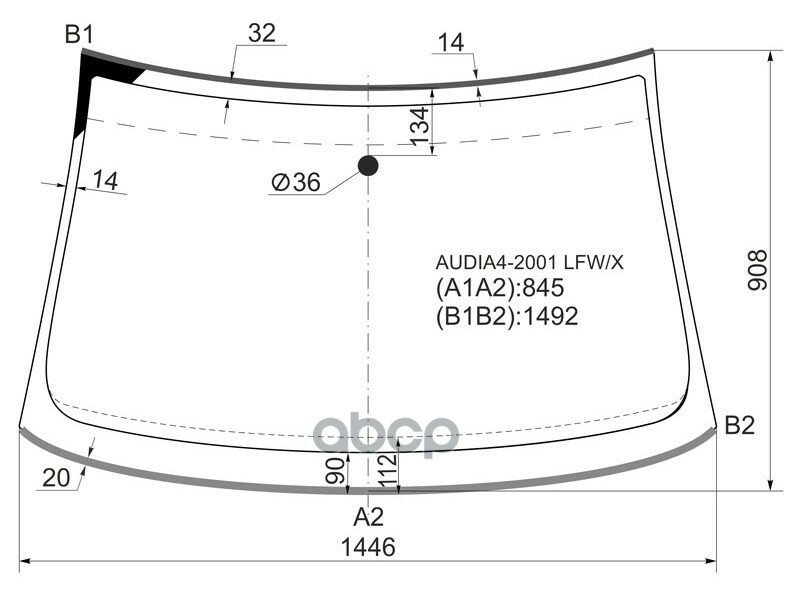 Стекло лобовое (Молдинг) Audi A4 00-09 / S4 03-08 XYG арт. AUDIA4-2001 LFW/X