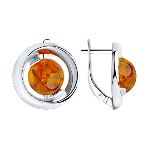 Серьги, серебро, 925 проба, янтарь