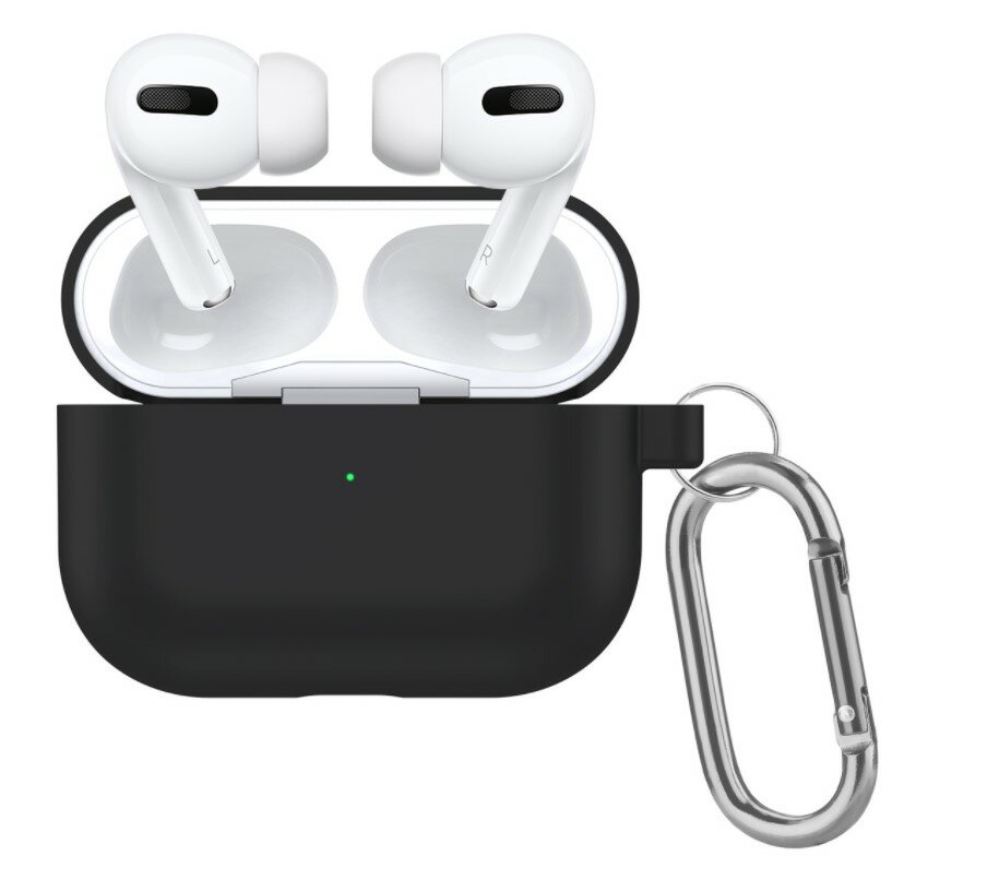Чехол силиконовый с карабином для AirPods 3, черный (20)