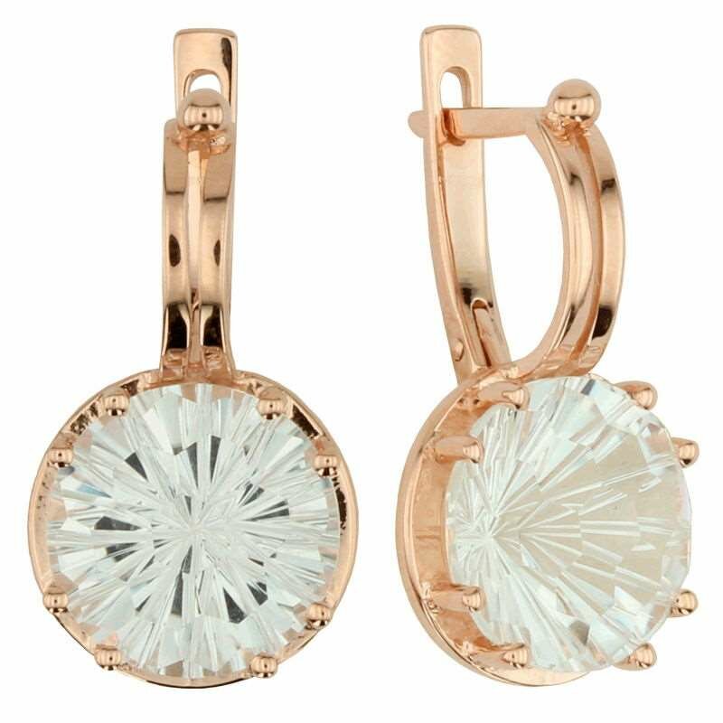 Серьги, красное золото, 585 проба, горный хрусталь