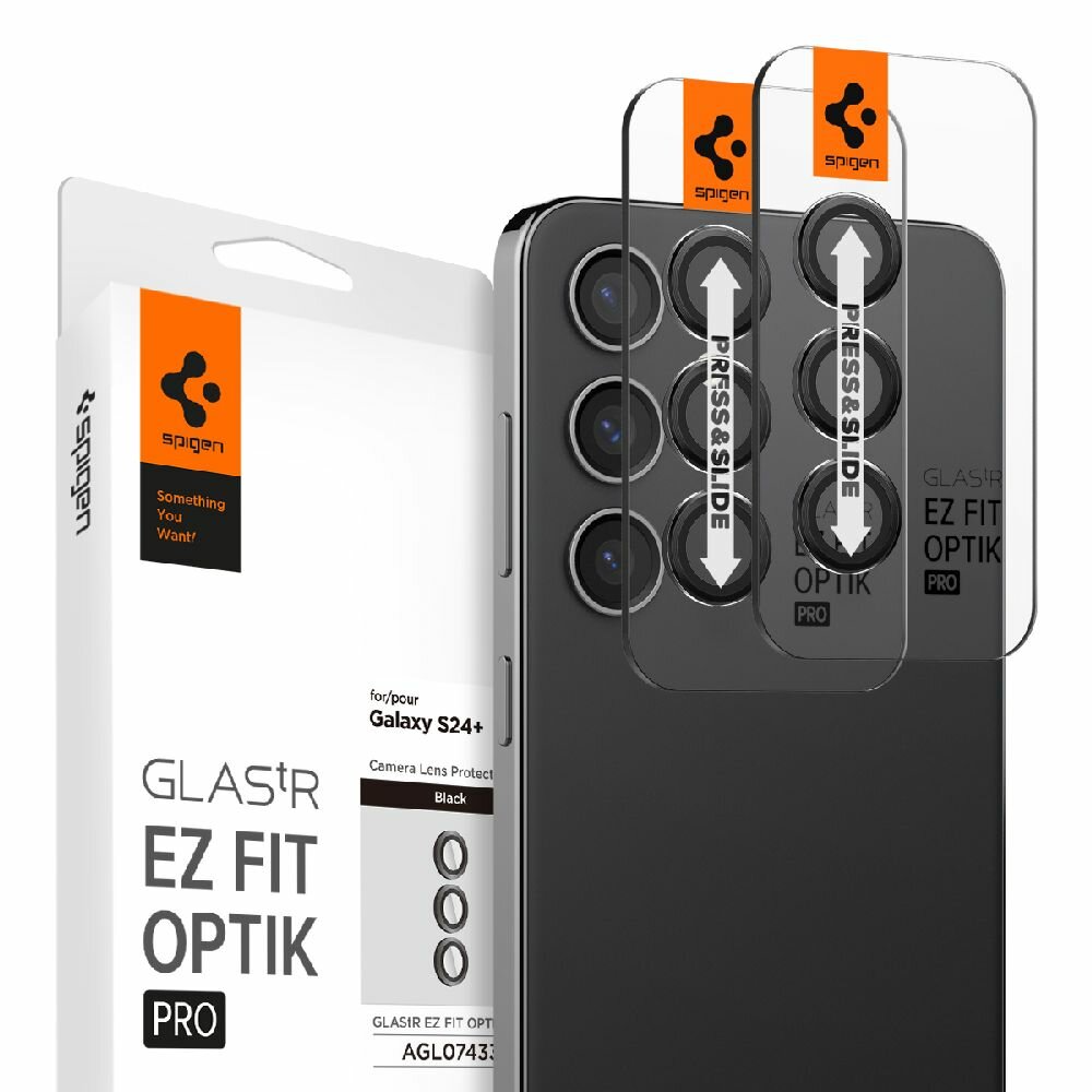 Защитное стекло для камеры Spigen на Samsung Galaxy S24 Plus (AGL07433) Glass tR EZ Fit Optik Pro 2 шт / Спиген стекло для камеры для Галакси С24 Плюс, прочное, олеофобное покрытие, черное