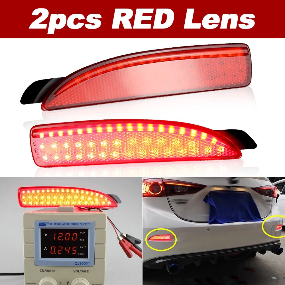 Отражатель заднего бампера, автомобильные светодиодные фонари, задний тормоз и задний противотуманный фонарь для Mazda 5 6, для Mazda 3 Sedan/Wagon, боковой габаритный фонарь 2PC Red Lens
