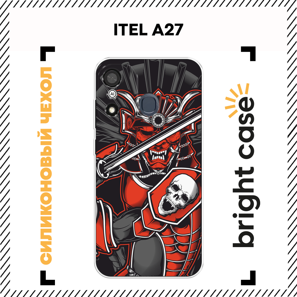 Силиконовый чехол на Itel A27 / Ител А27 с принтом Самурай с черепом